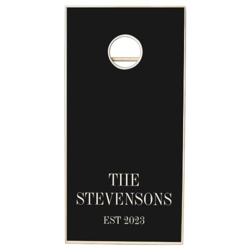 Stylish Classic Family Last Name Est Date Black Cornhole Set | Zazzle