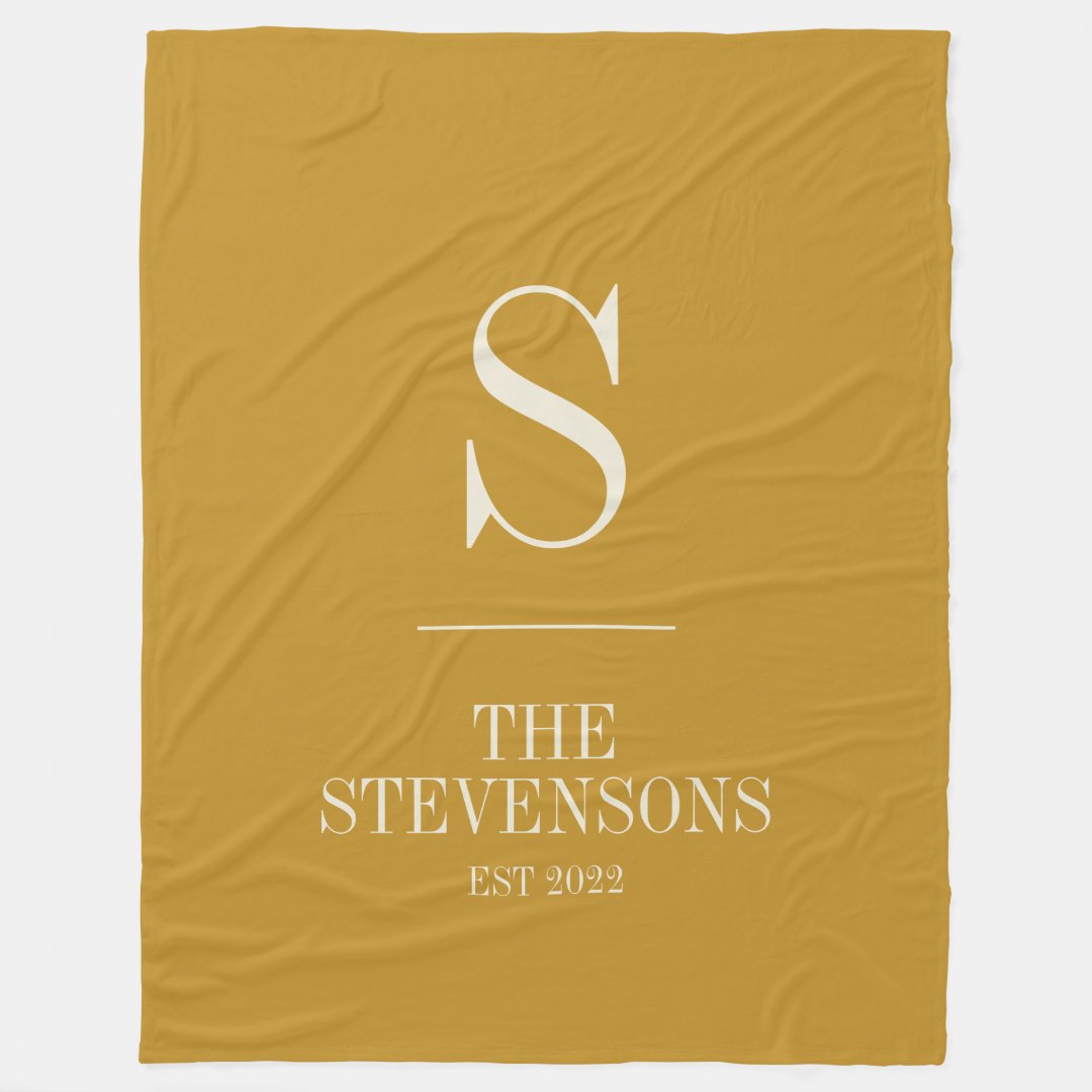 Stylish Classic Family Monogram Est Mustard Fleece Blanket | Zazzle