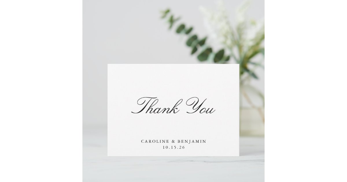 Stylish Classic Script Elegant Wedding Custom Thank You Card | Zazzle