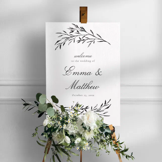 Stylish Classy WildFlowers Wedding Welcome Sign | Zazzle