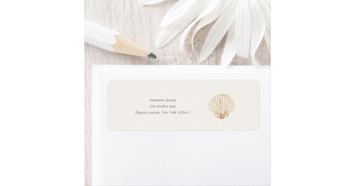 Stylish Coastal Seashell Wedding Address Label | Zazzle
