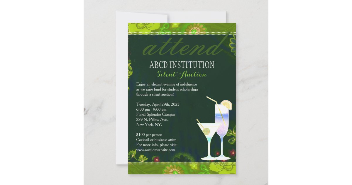 Stylish Cocktails Fundraising Silent Auction Invitation | Zazzle