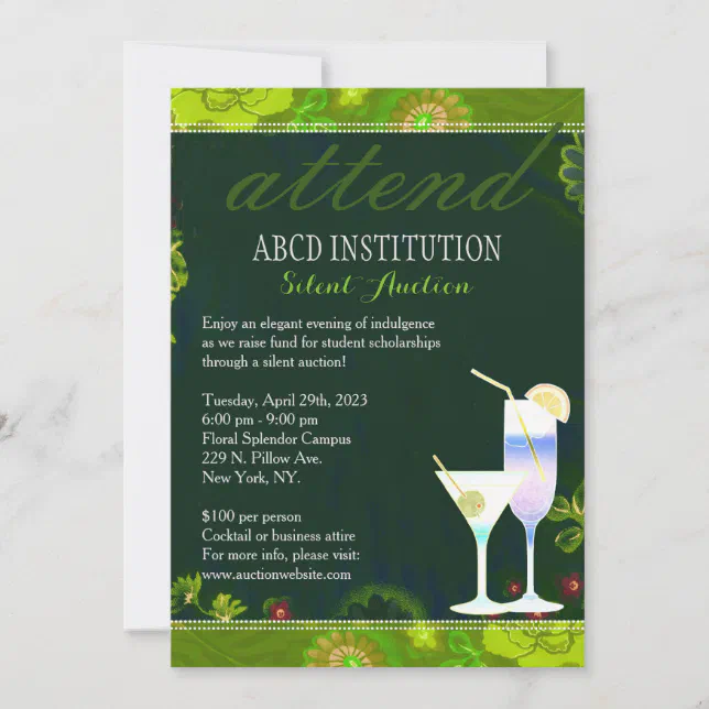Stylish Cocktails Fundraising Silent Auction Invitation | Zazzle