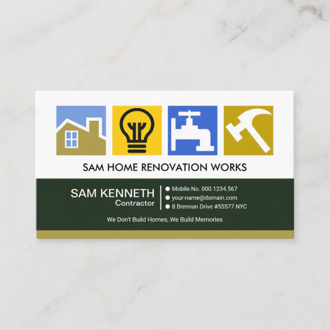 Stylish Colorful Construction Symbols Contractor Business Card | Zazzle