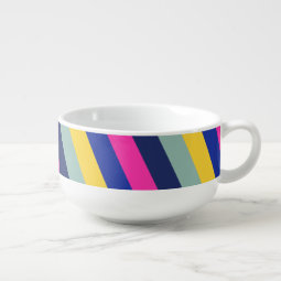 Stylish Colorful Pink Yellow Blue Stripes Pattern Soup Mug | Zazzle