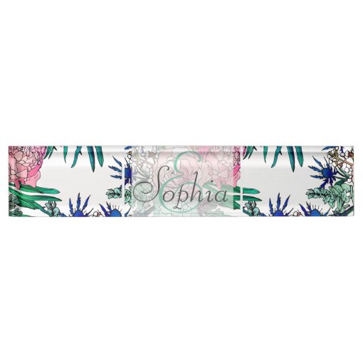 Stylish Colorful Watercolor Floral Pattern Desk Name Plate | Zazzle