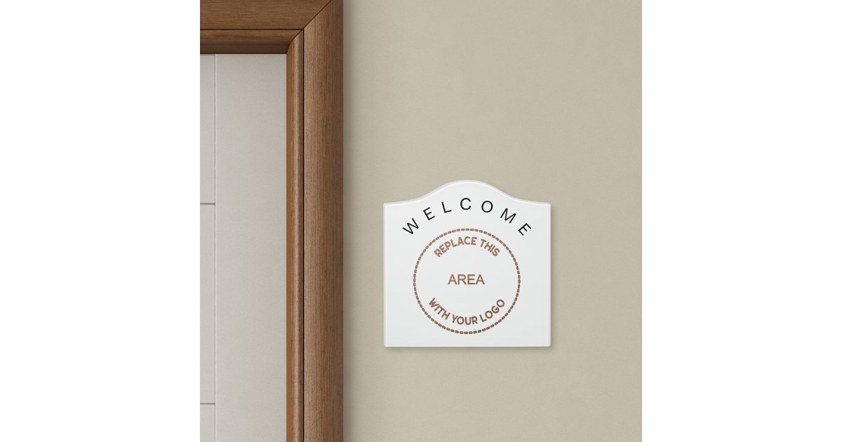 Stylish Company Logo Typography Welcome White Door Sign | Zazzle