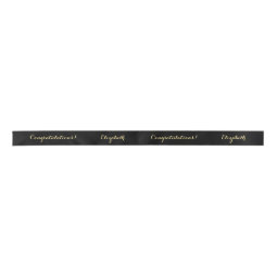 Stylish Congratulations Graduation Black Faux Gold Satin Ribbon | Zazzle