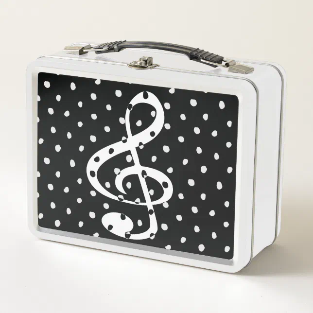 Stylish contemporary treble clef polka dots metal lunch box | Zazzle