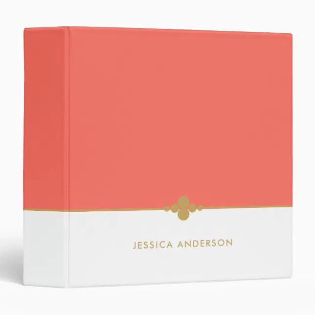 Stylish Coral White Gold Name 3 Ring Binder | Zazzle