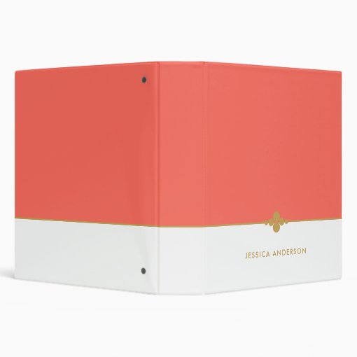 Stylish Coral White Gold Name 3 Ring Binder | Zazzle