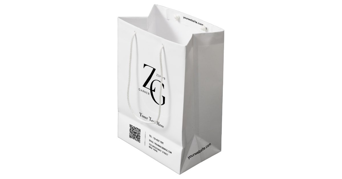 Stylish Custom Logo | QR Code Business White Medium Gift Bag | Zazzle