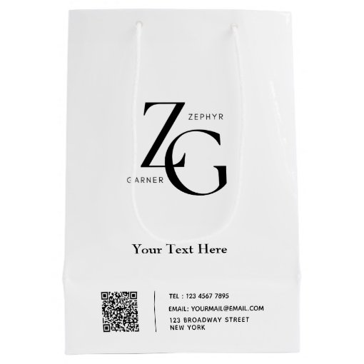 Stylish Custom Logo | QR Code Business White Medium Gift Bag | Zazzle