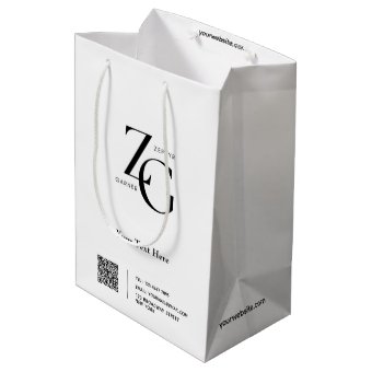 Stylish Custom Logo | QR Code Business White Medium Gift Bag | Zazzle