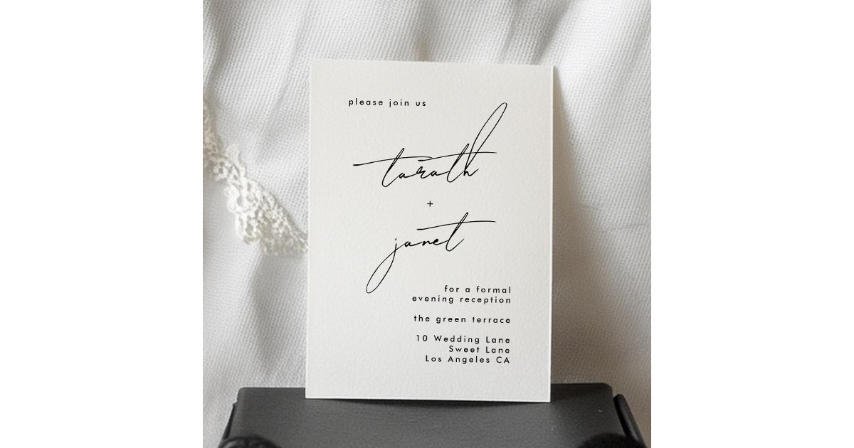 Stylish Custom Names Black White Wedding Reception Enclosure Card | Zazzle