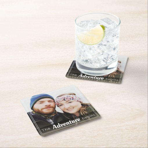 Stylish Custom Photo Wedding Reception Square Paper Coaster | Zazzle