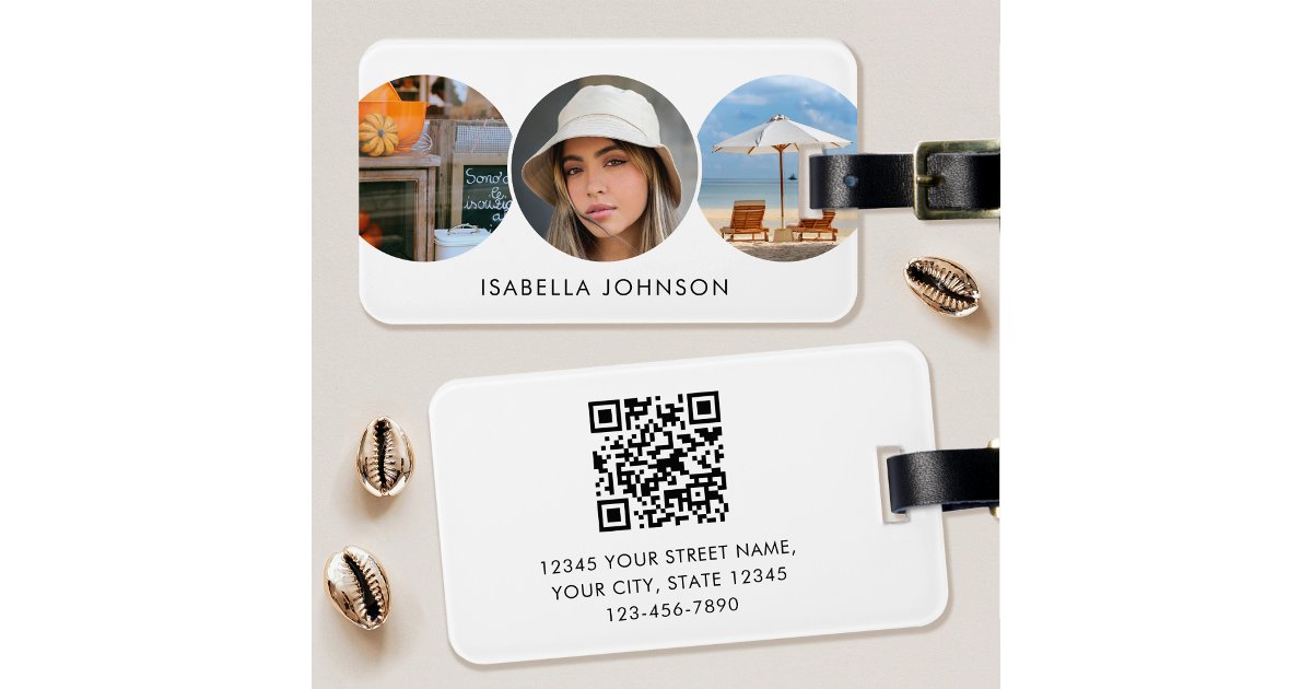 Stylish Custom Photos QR Code White Luggage Tag | Zazzle