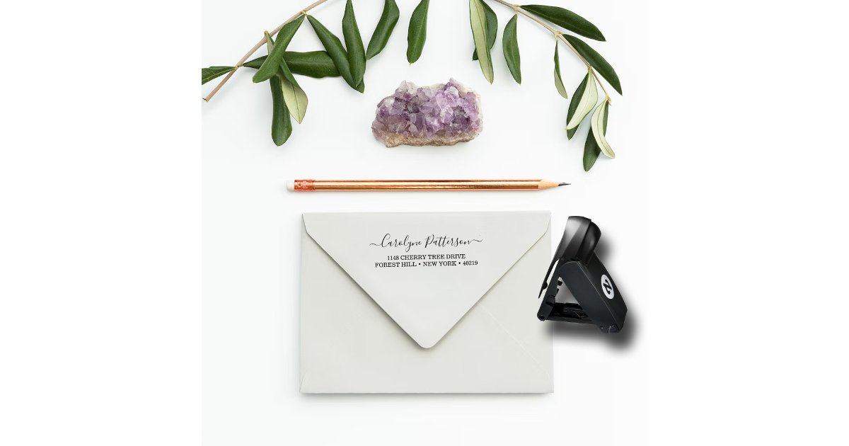 Stylish Custom Script Name & Address Pocket Stamp | Zazzle