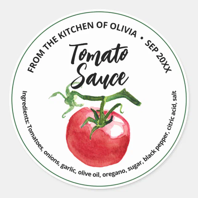 Stylish Custom Tomato Sauce Stickers for Canning | Zazzle