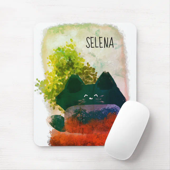 Stylish Cute Cartoon Hidden Fluffy Blue Cat Mouse Pad | Zazzle