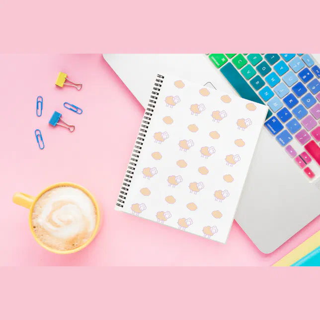 Stylish Cute Pink Sheep With Clouds Pattern Notebook | Zazzle