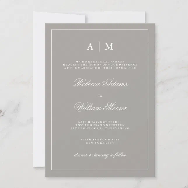 Stylish Deep Gray Wedding Invitation | Zazzle