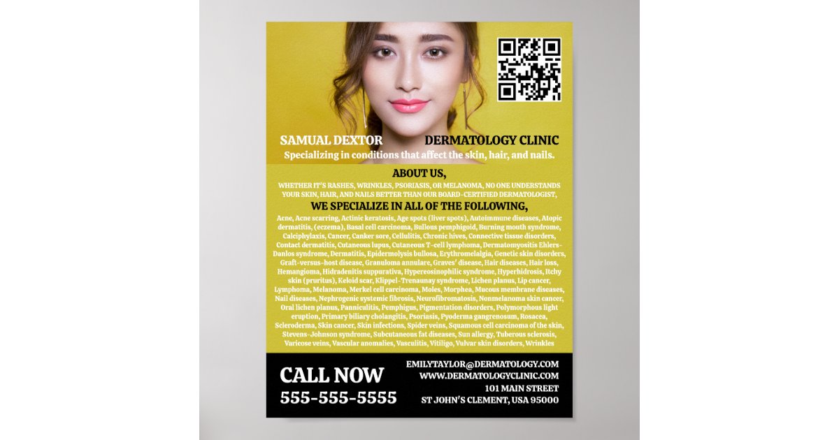 Stylish Dermatologist, Dermatology Clinic, QR Code Poster | Zazzle