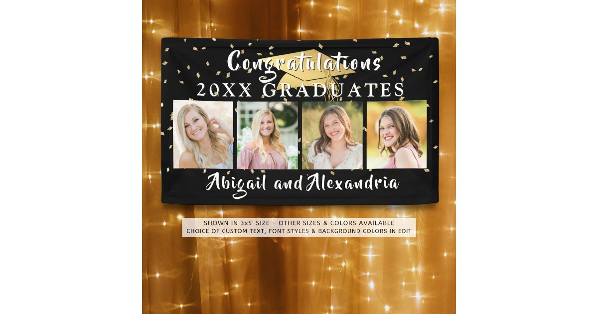 Stylish Double Graduation Congrats Grad 4 Photo Banner | Zazzle