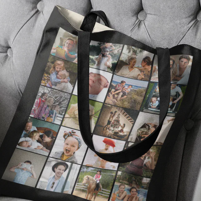 Stylish Double Sided 20 Photo Collage Tote Bag | Zazzle