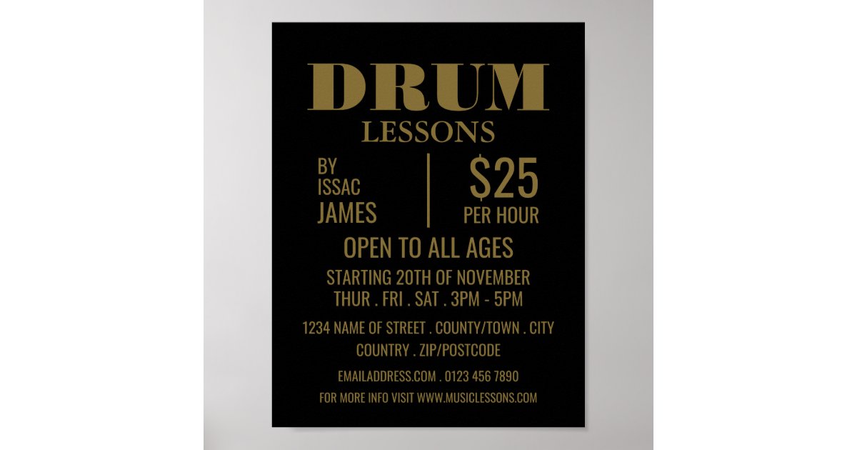 Stylish Drum Lessons Advertising Poster | Zazzle
