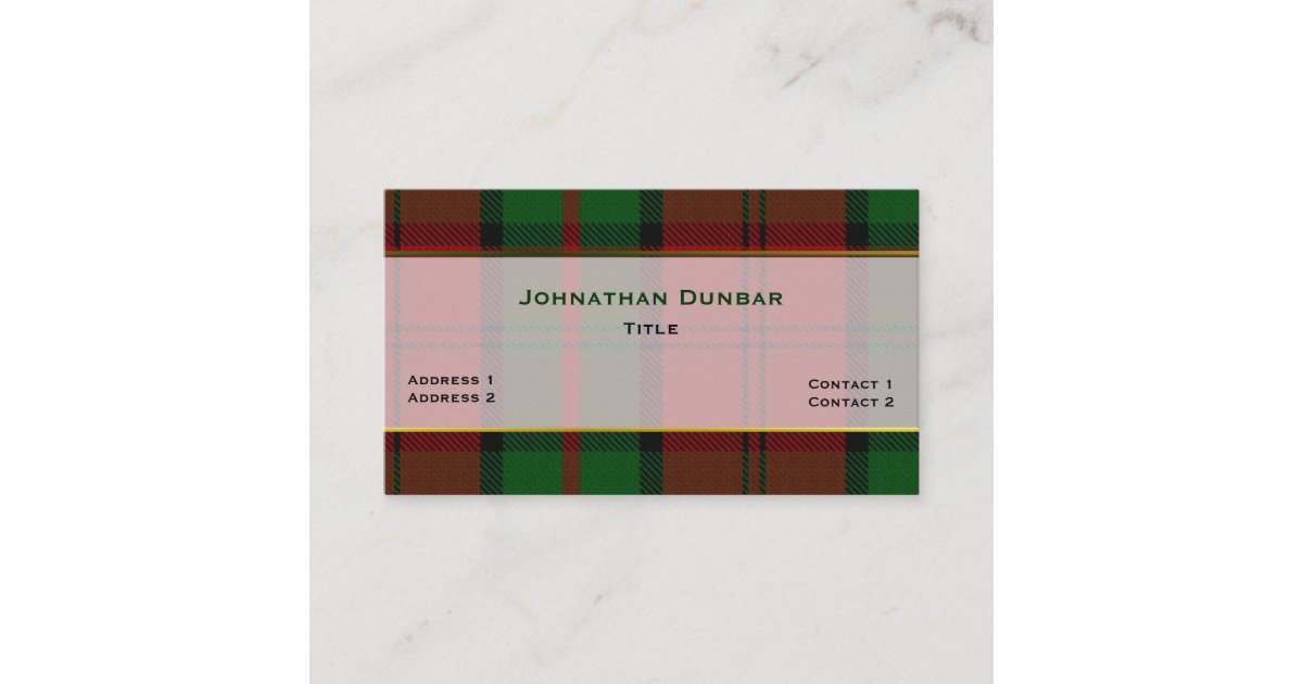 Stylish Dunbar Clan Plaid Custom Business Card | Zazzle