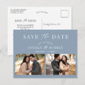Stylish Dusty Blue 2 Photo Save the Date Postcard | Zazzle