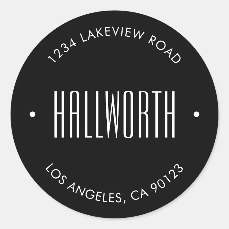 Stylish Editable Surname & Circular Text Classic Round Sticker | Zazzle