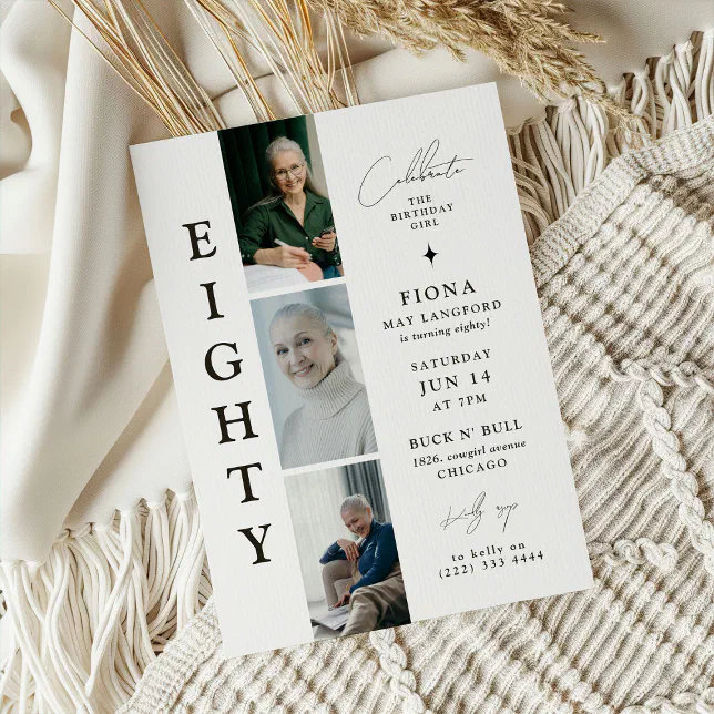 Stylish EIGHTY Photo Strip 80th Birthday Invitation | Zazzle