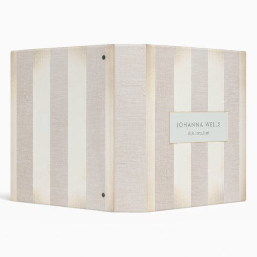 Stylish Elegant Beige Linen and Gold Striped 3 Ring Binder | Zazzle