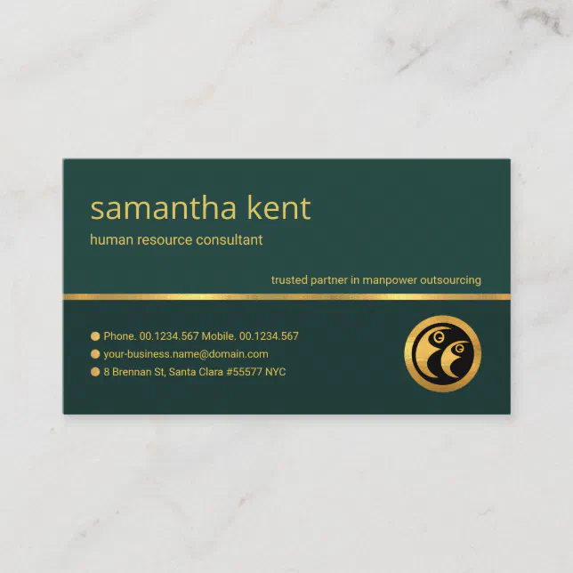 Stylish Emerald Green Gold Manpower Consultant Business Card | Zazzle