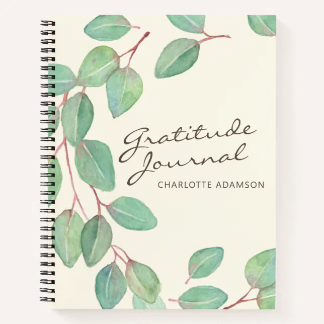Stylish Eucalyptus Watercolor Custom Gratitude Notebook | Zazzle