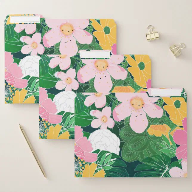 Stylish exotic floral and foliage design file folder | Zazzle