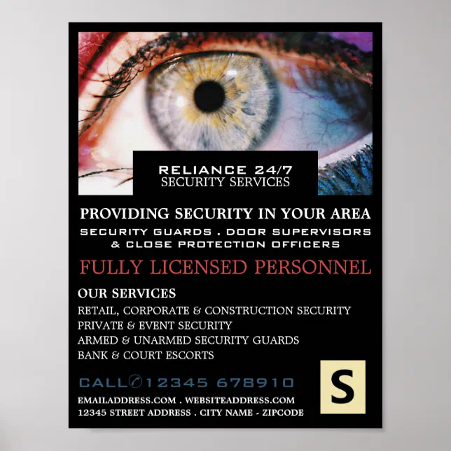 Stylish Eye Image, Security Personnel Advertising Poster | Zazzle