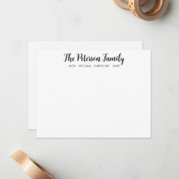 Stylish Family Name Handwritten Black Script Font Note Card | Zazzle