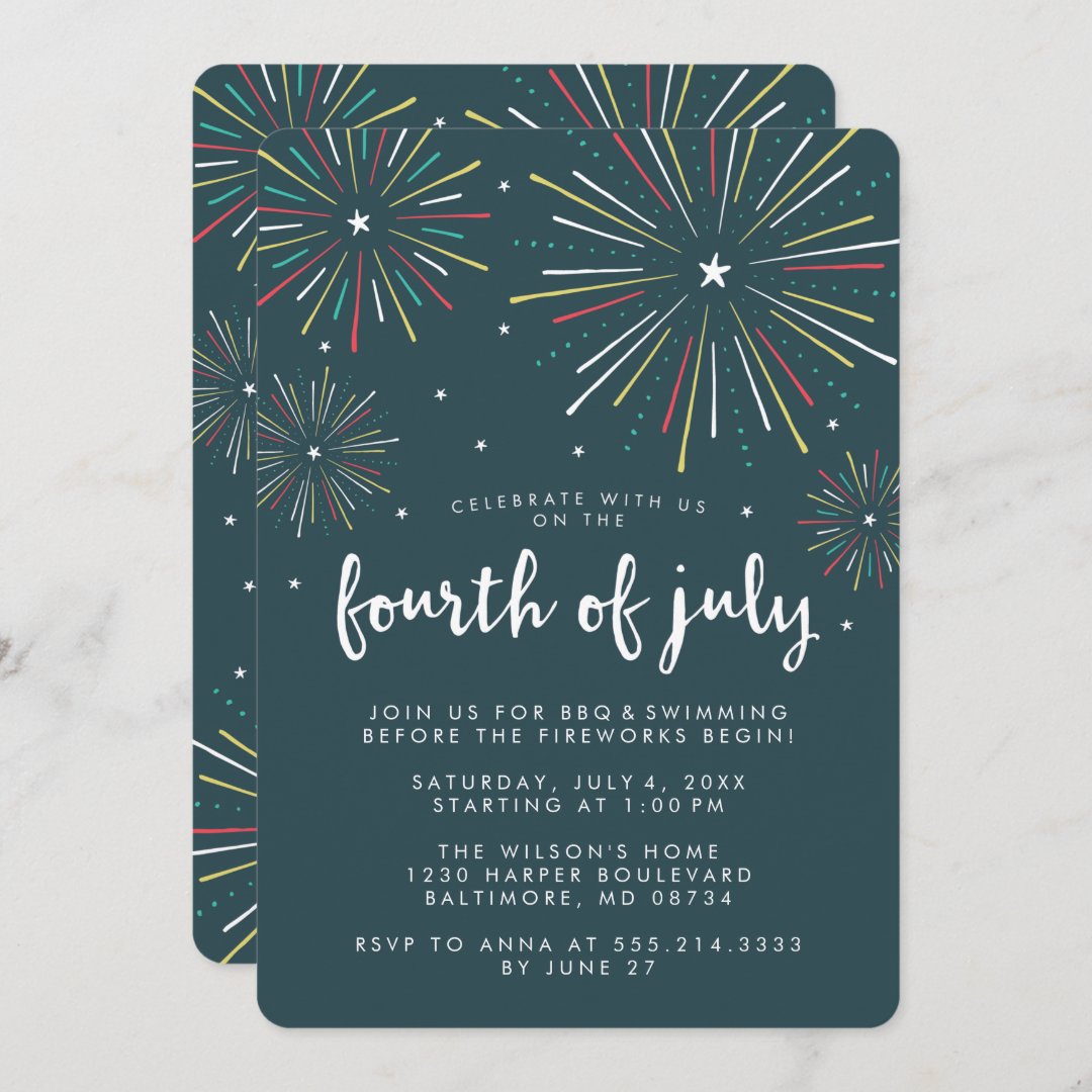 Stylish Fireworks Fourth of July Party Invitations | Zazzle