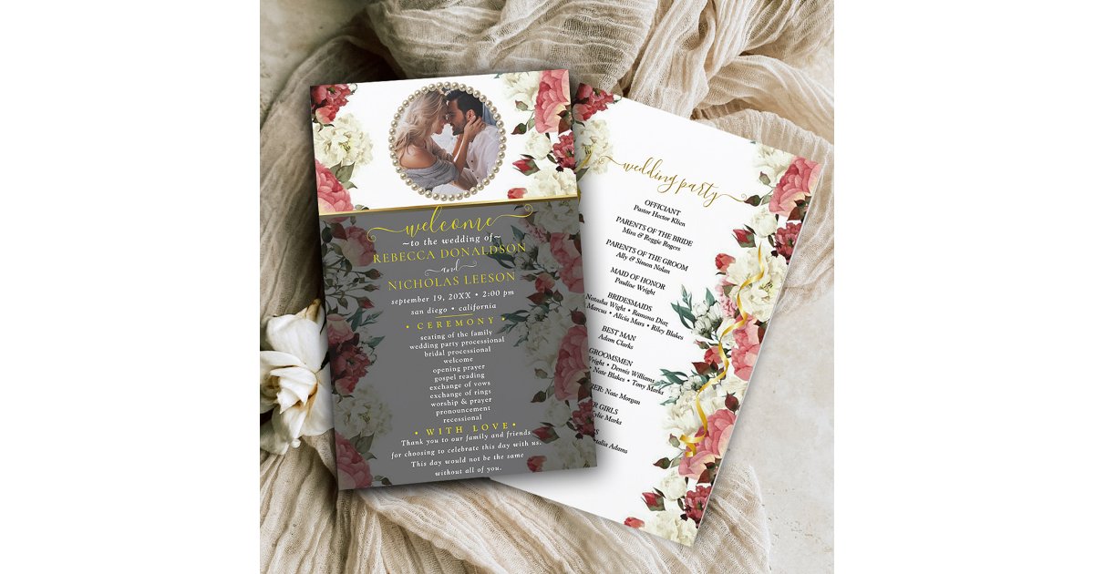 Stylish Floral Custom Photo Wedding Program | Zazzle