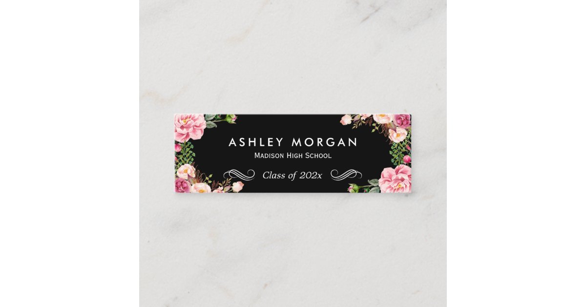 Stylish Floral Flowers Graduation Name Card | Zazzle