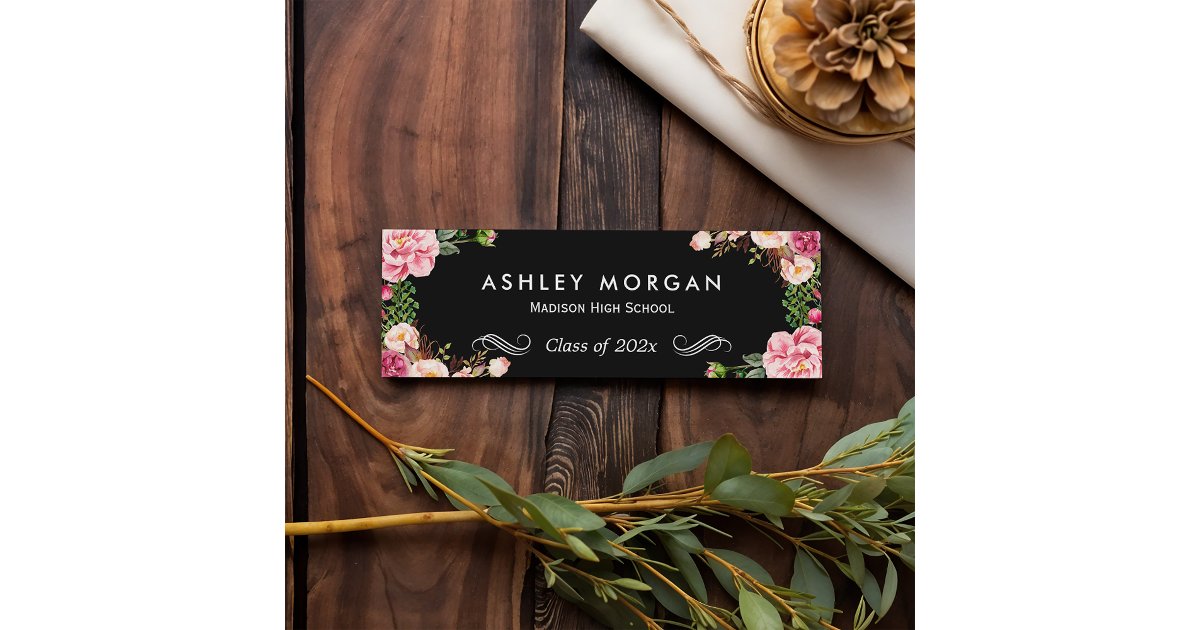 Stylish Floral Flowers Graduation Name Card | Zazzle