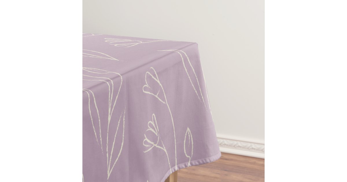 Stylish Floral Line Art Drawing in Dusty Lilac Tablecloth | Zazzle