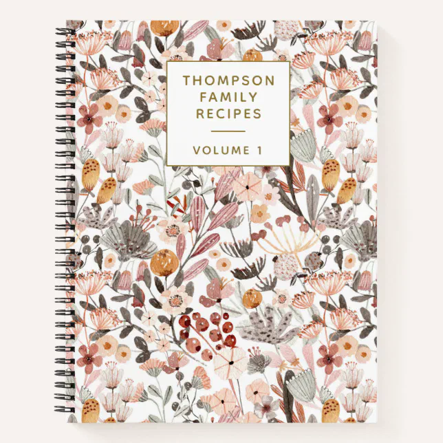 Stylish Floral Neutrals Pretty Personalized Recipe Notebook | Zazzle