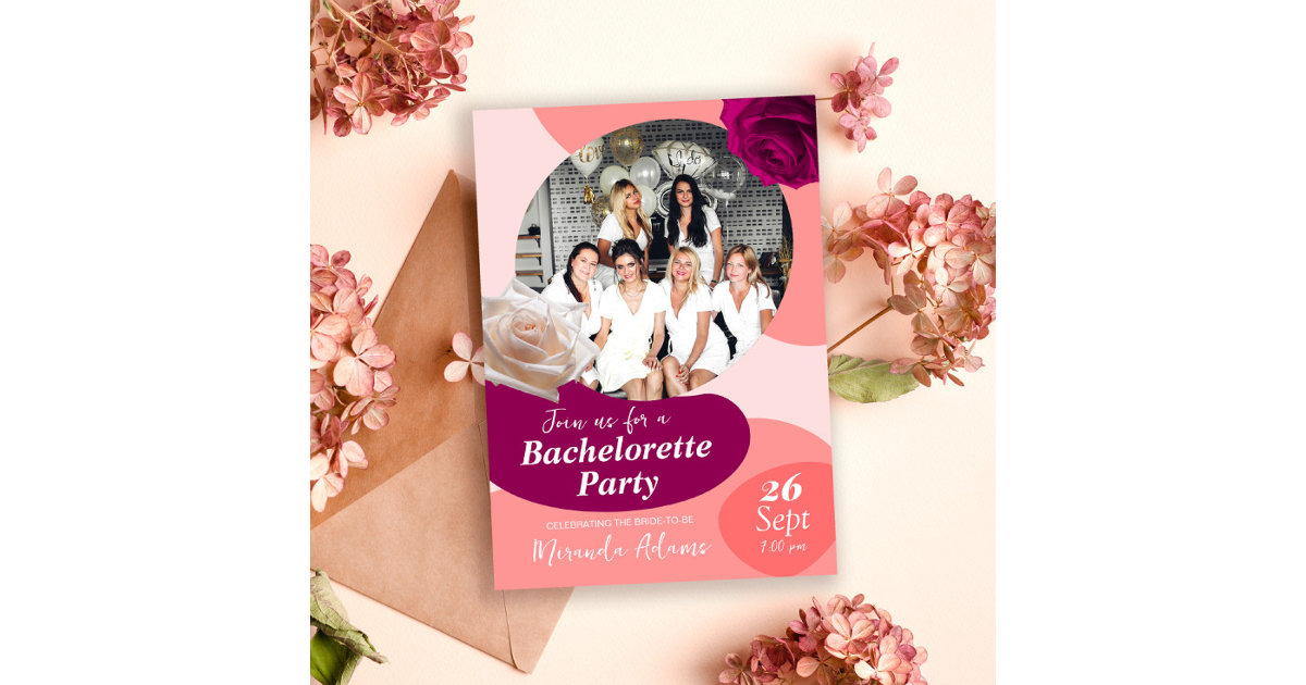 Stylish Floral Peach Fuzz Bachelorette Party Invitation | Zazzle