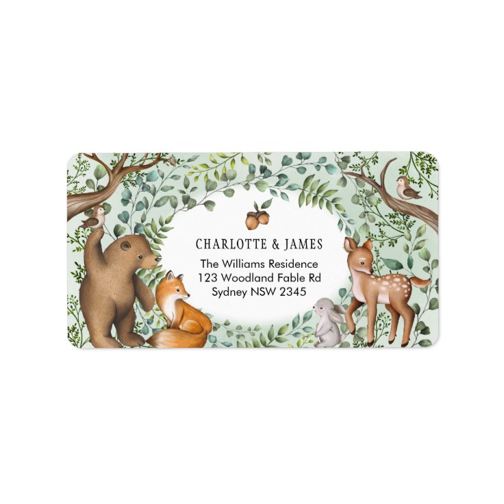 Stylish Forest Woodland Baby Animals Greenery Label | Zazzle
