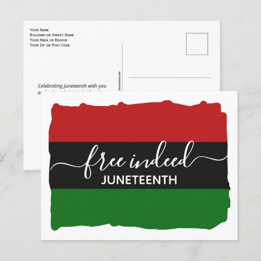 Stylish FREE INDEED Pan African JUNETEENTH Postcard | Zazzle