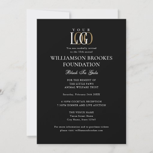 Stylish Gala Custom Event Logo Photo Black White Invitation | Zazzle